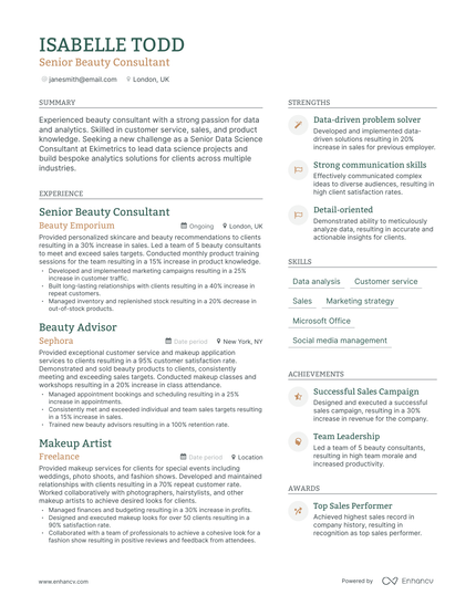 5 Beauty Consultant Resume Examples & Guide for 2023