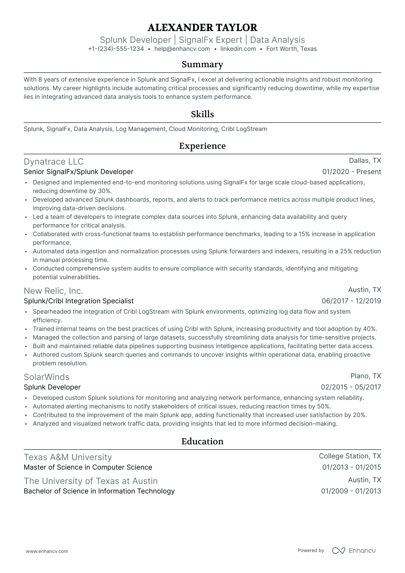 10 Splunk Developer Resume Examples & Guide for 2026