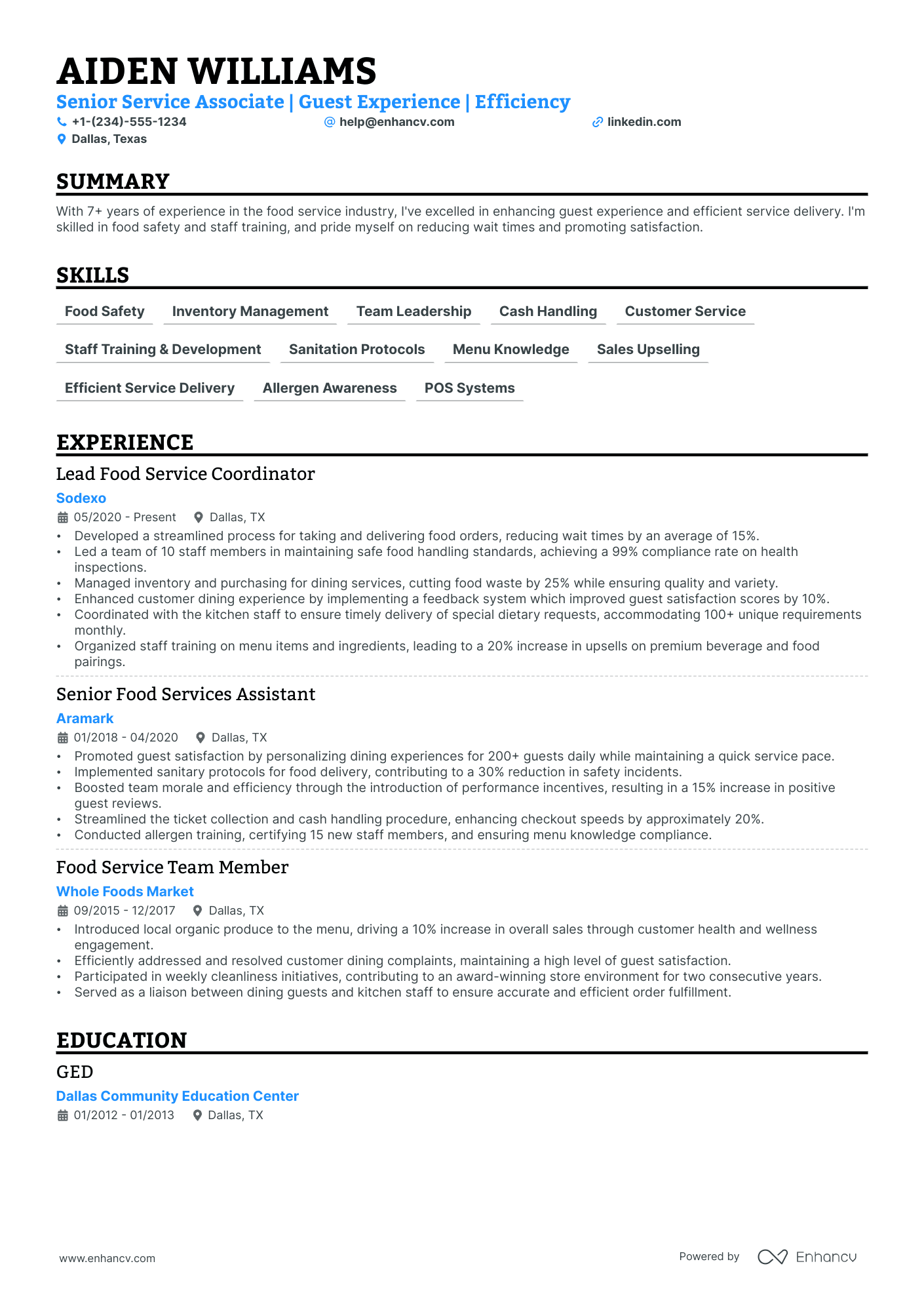 5 Waiter Resume Examples & Guide for 2024