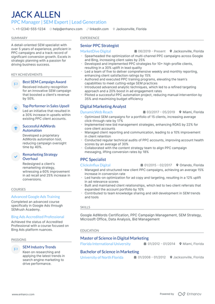 10 PPC Manager Resume Examples & Guide for 2025