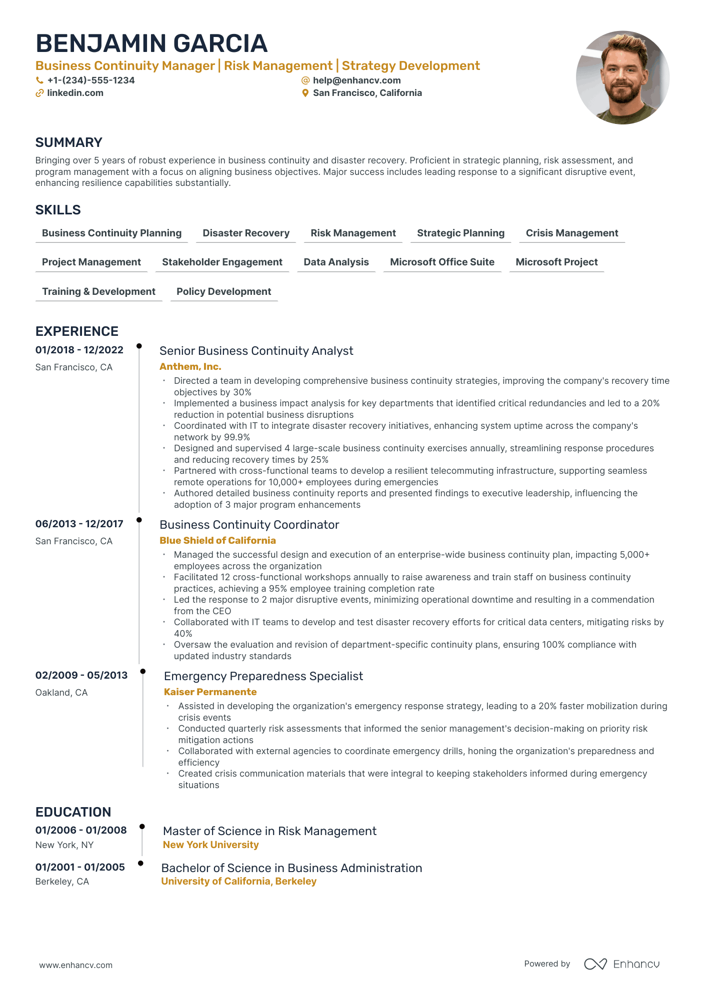 5 Business Continuity Manager Resume Examples & Guide for 2024