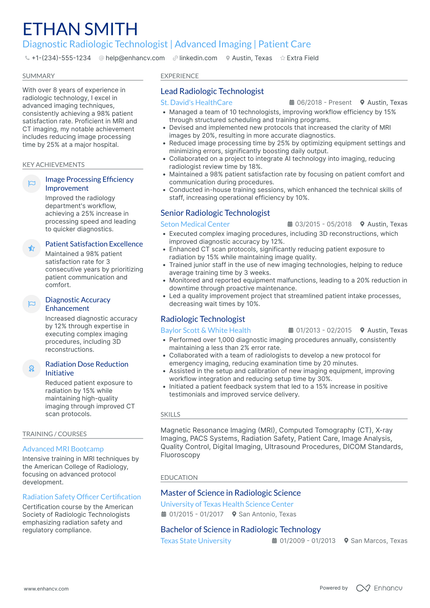 15 Radiologic Technologist Resume Examples & Guide for 2025