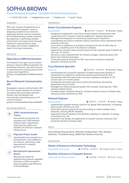 10 Cisco Network Engineer Resume Examples & Guide for 2026