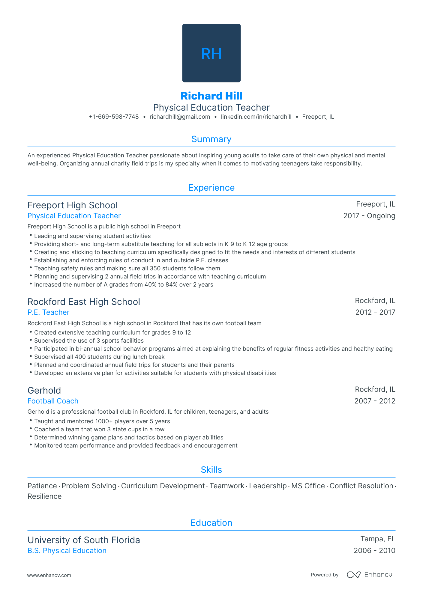 7 Physical Education Teacher Resume Examples & Guide for 2023