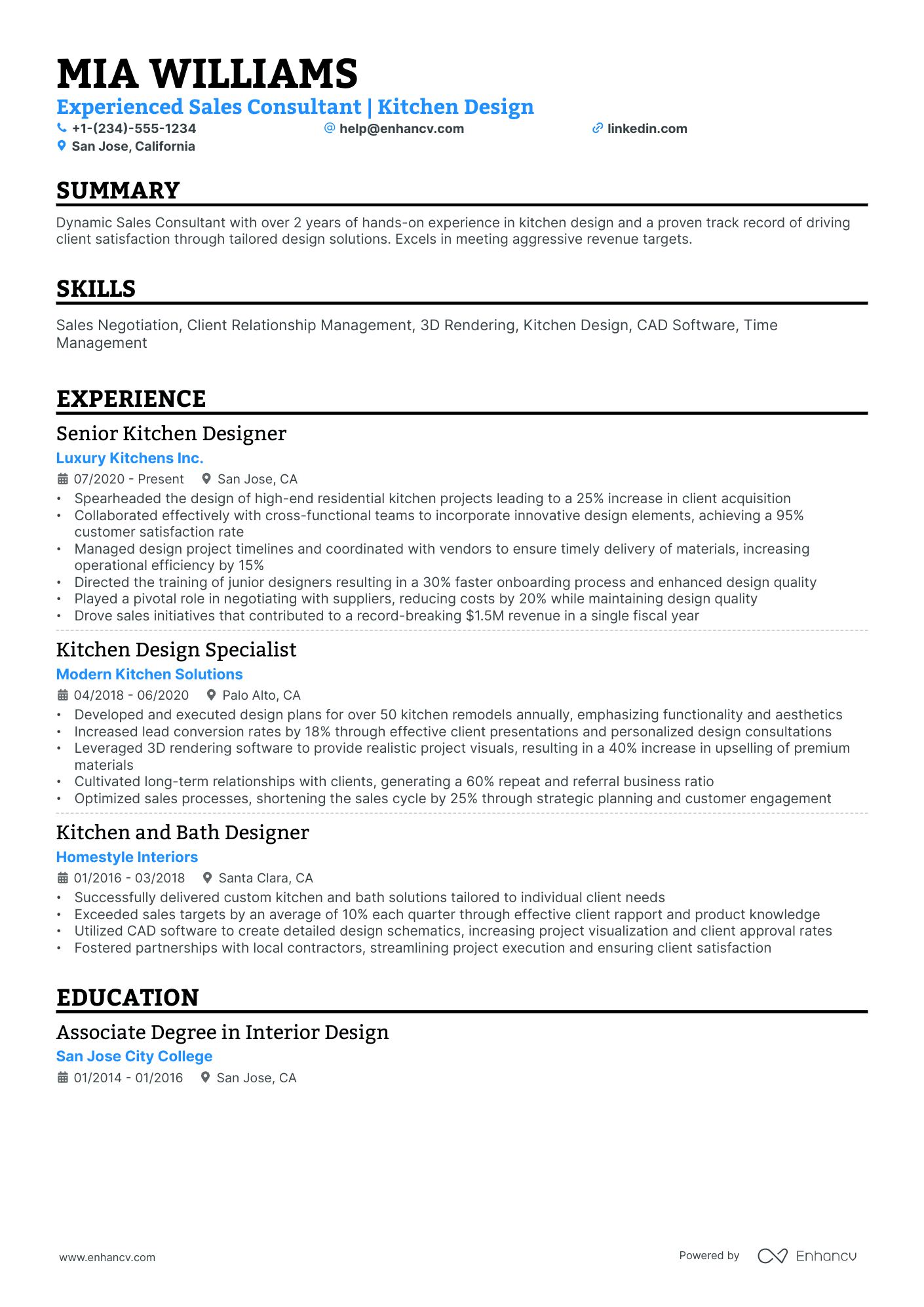 10 Kitchen Designer Resume Examples & Guide for 2026