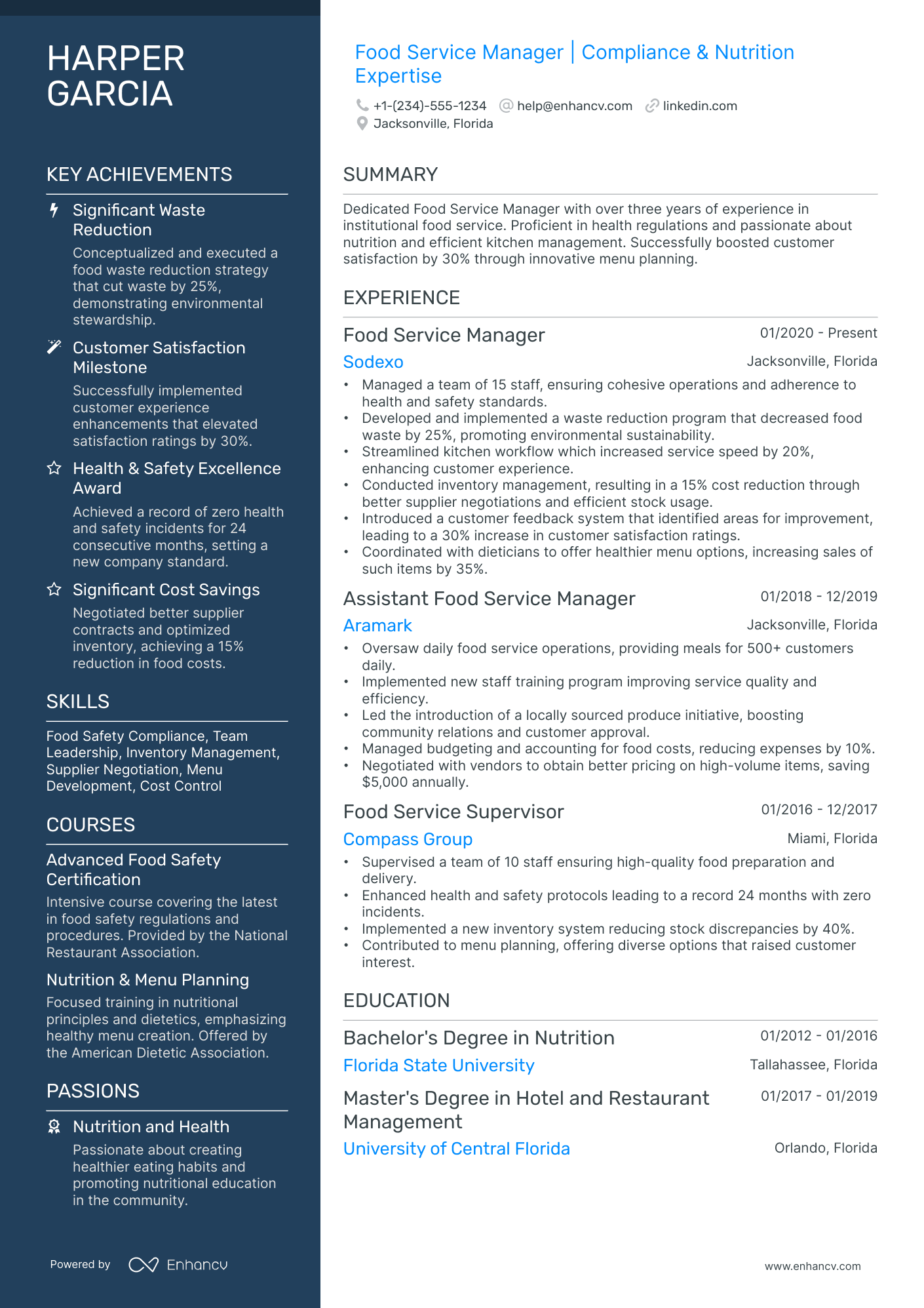 10 Food Service Manager Resume Examples & Guide for 2026