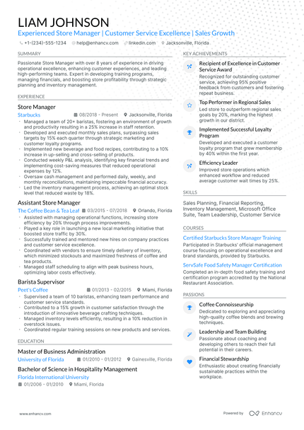 10 Starbucks Store Manager Resume Examples & Guide for 2026