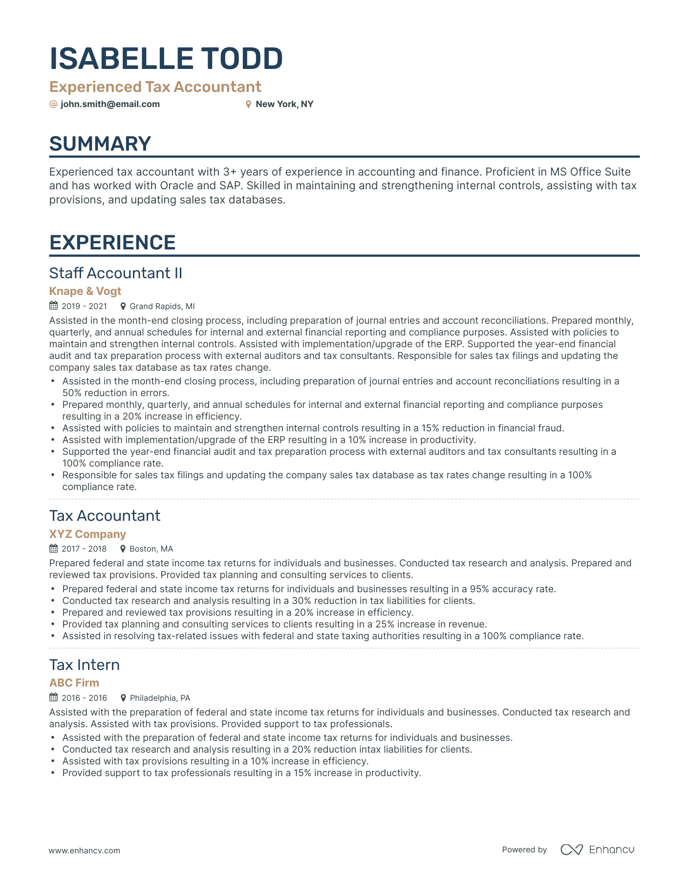 5 Tax Accountant Resume Examples & Guide for 2023