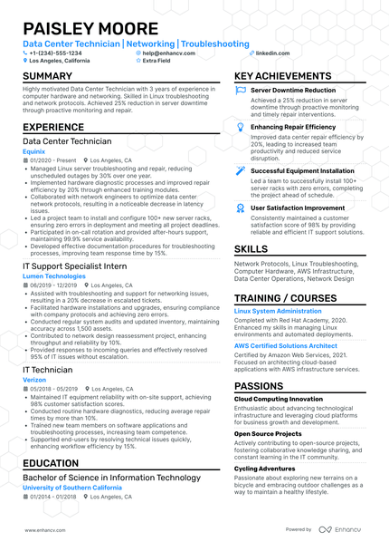 19 Data Center Technician Resume Examples & Guide for 2026