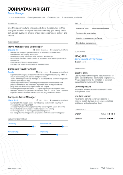 Travel Manager Resume Examples & Guide for 2023 (Layout, Skills ...