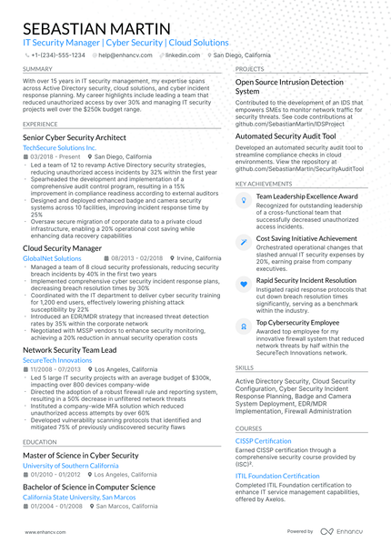 10 IT Security Manager Resume Examples & Guide for 2025