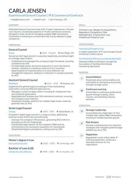 10 General Counsel Resume Examples & Guide for 2026