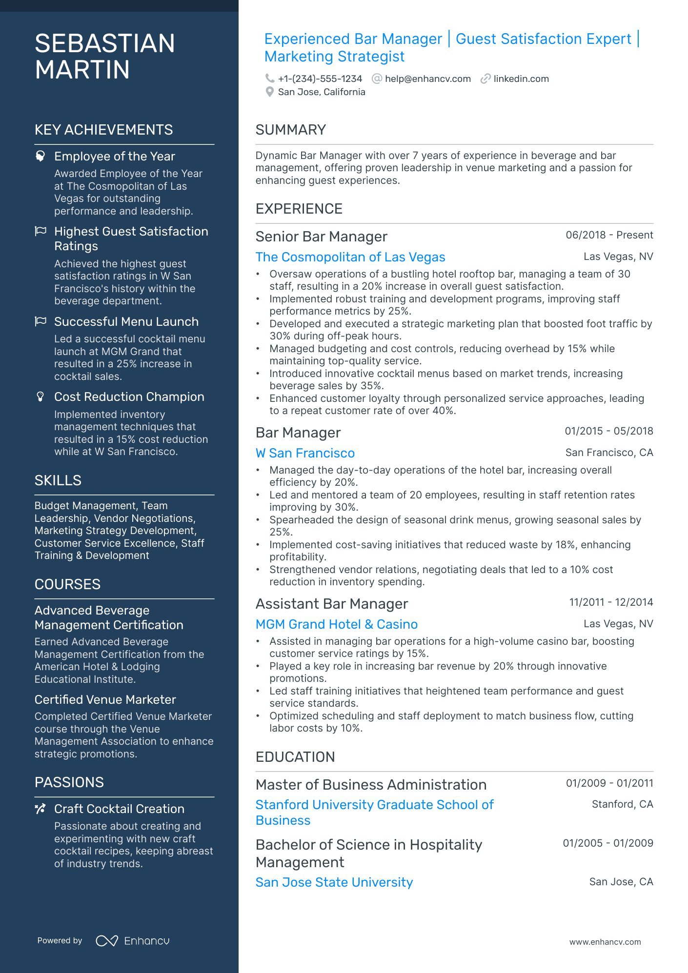 10 Bar Manager Resume Examples - March 2026