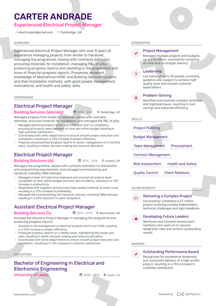 5 Electrical Project Manager Resume Examples & Guide for 2023