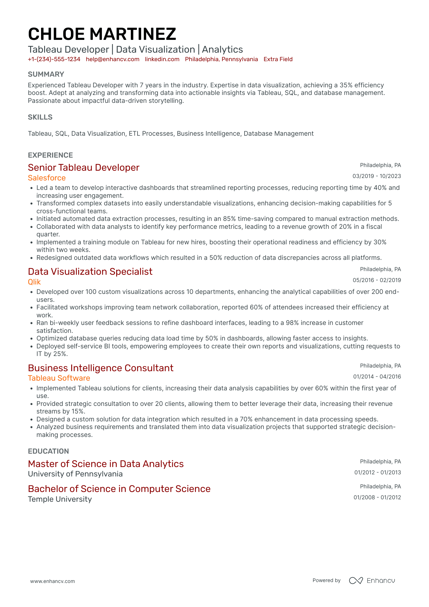 20 Tableau Developer Resume Examples & Guide for 2025