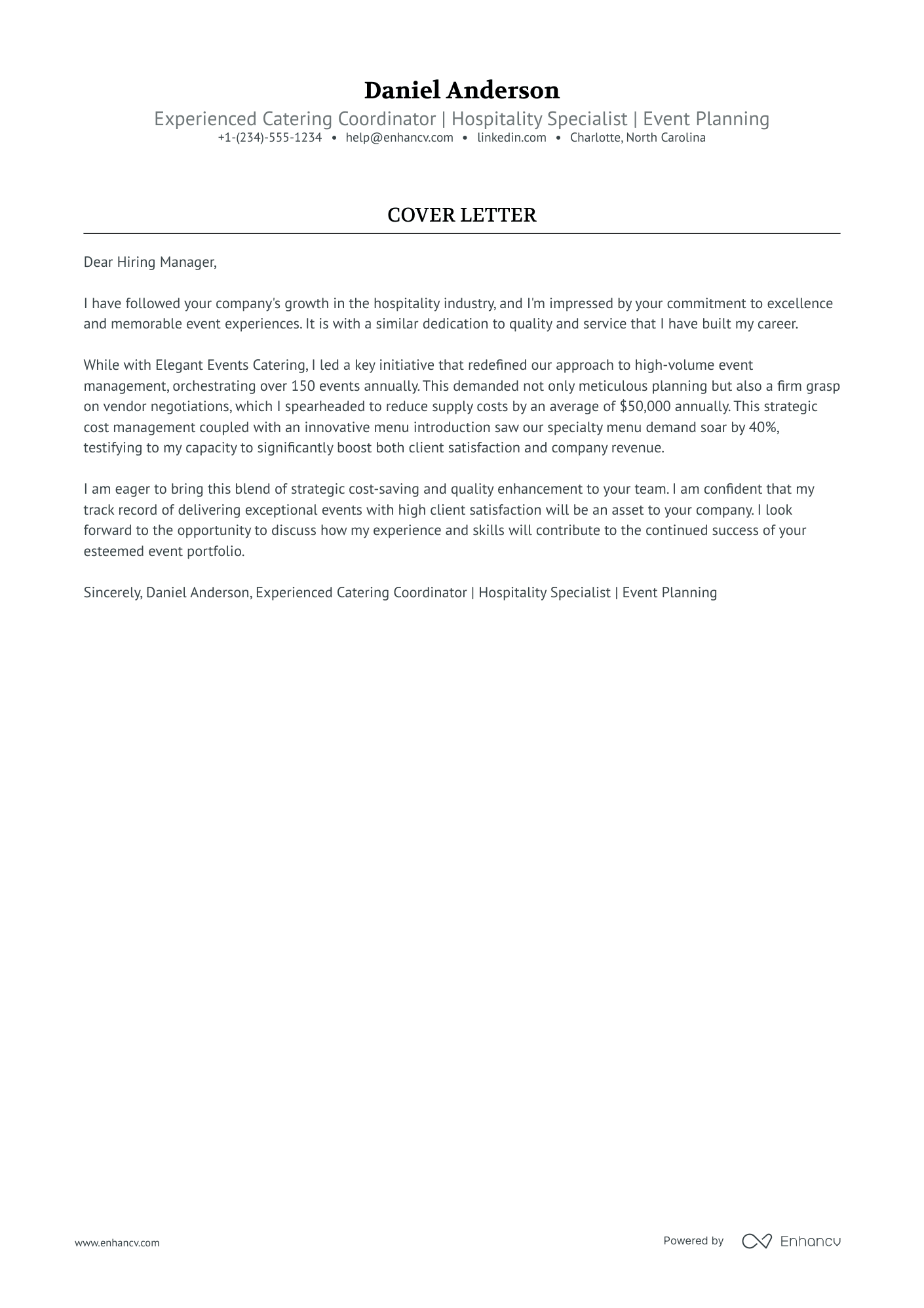 9 Professional Catering Cover Letter Examples and Template for 2026 ...