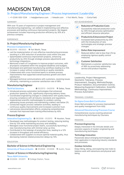 21 Manufacturing Engineer Resume Examples & Guide for 2026