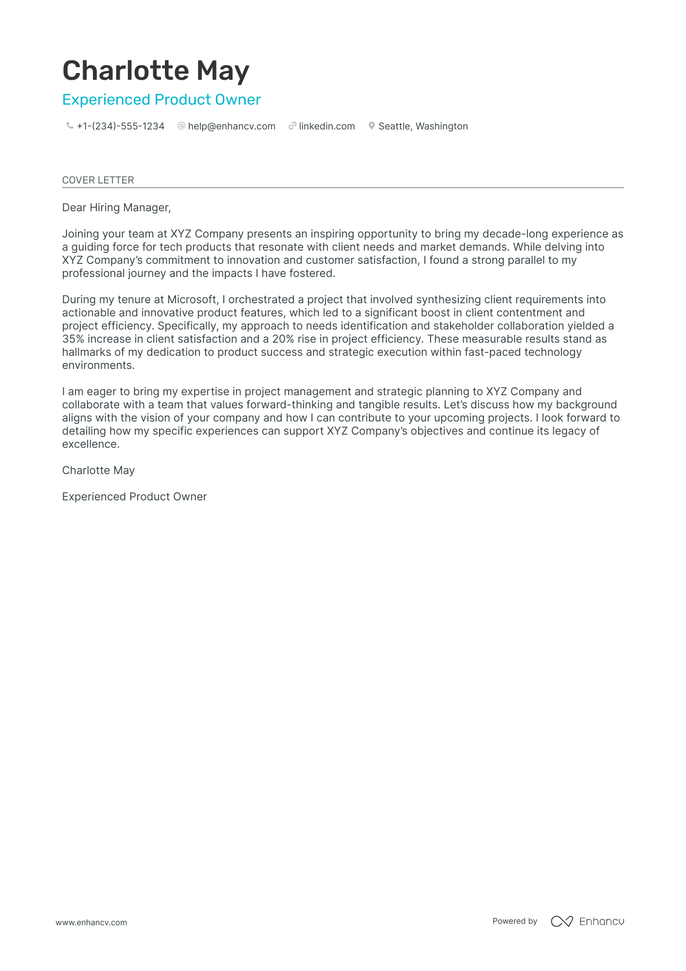 7 Professional Product Owner Cover Letter Examples and Template for ...