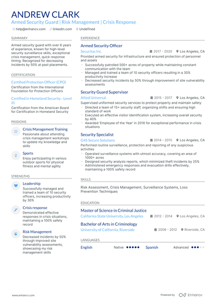 10 Armed Security Guard Resume Examples & Guide for 2025