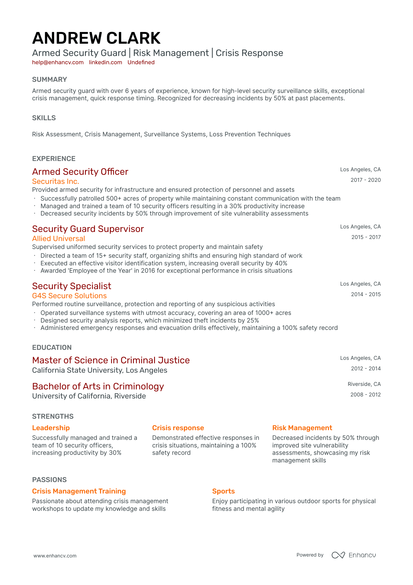 10 Armed Security Guard Resume Examples & Guide for 2025