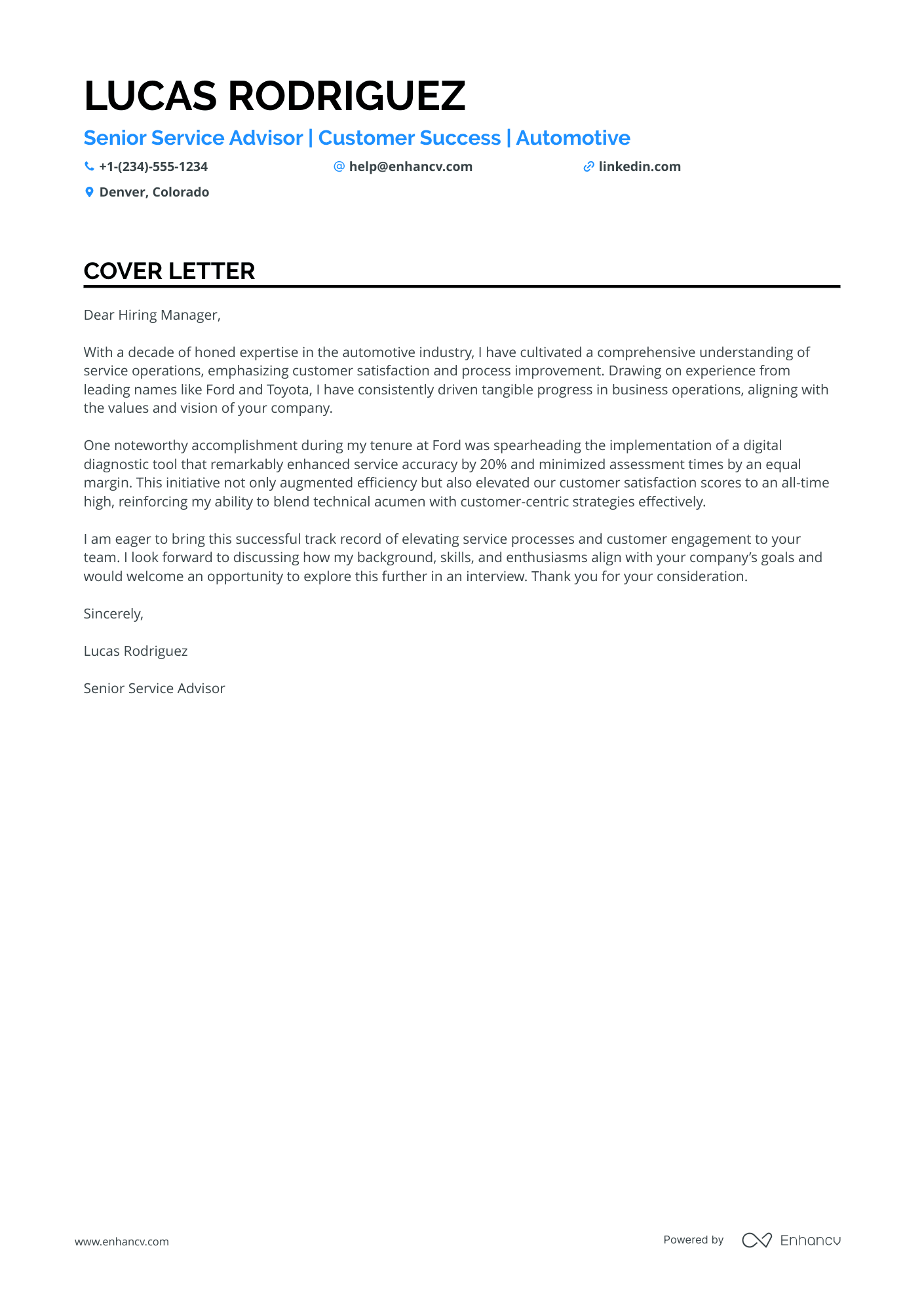 5 Professional Service Advisor Cover Letter Examples and Template for ...