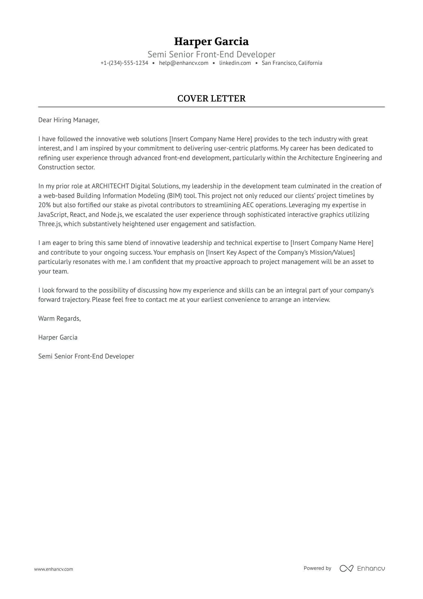 9 Professional Front End Developer Cover Letter Examples and Template ...