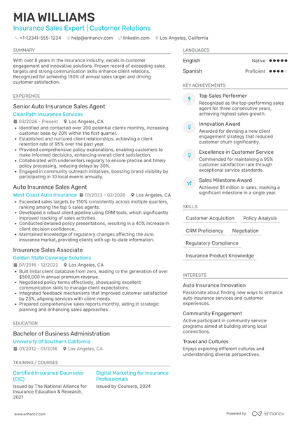 20 Insurance Sales Resume Examples & Guide for 2026
