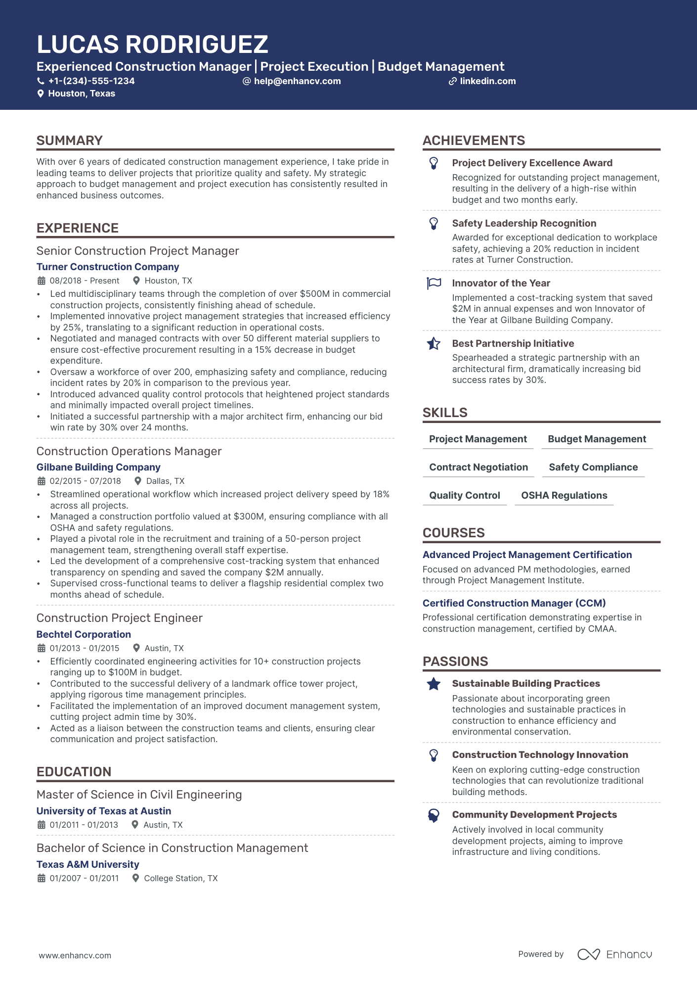 5 Construction General Manager Resume Examples & Guide for 2024