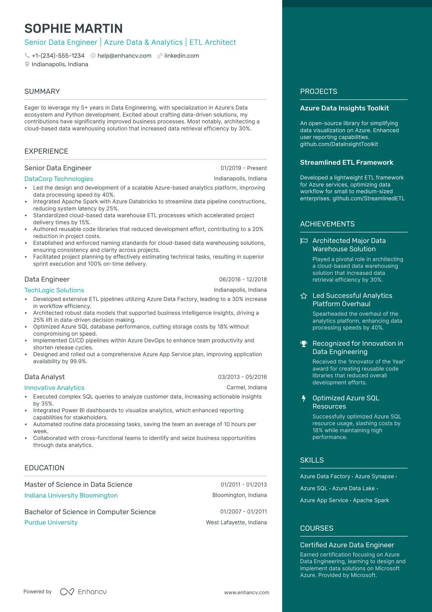 5 Azure Data Engineer Resume Examples With 10/10 Score In 2025