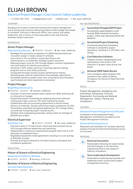 10 Electrical Project Manager Resume Examples & Guide for 2026