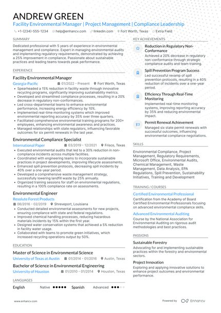 22 Environmental Manager Resume Examples & Guide for 2026