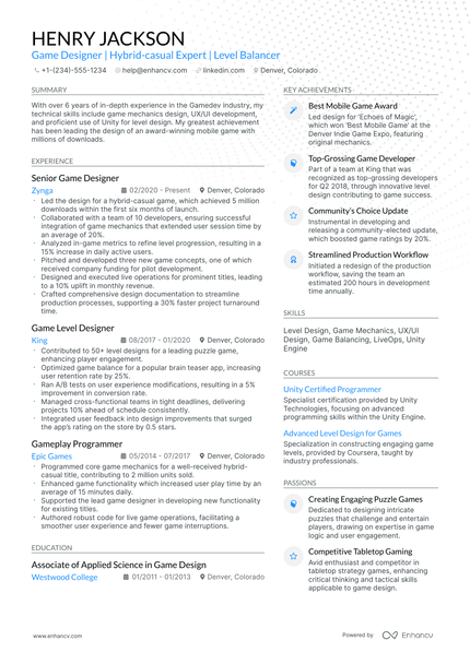 10 Game Designer Resume Examples & Guide for 2025