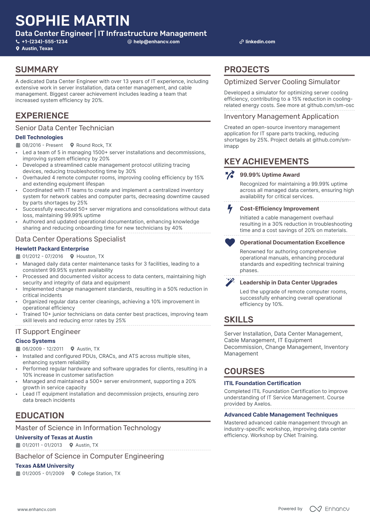 10 Data Center Engineer Resume Examples & Guide for 2026