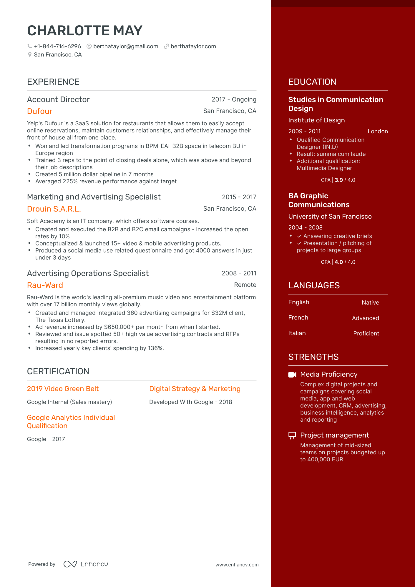 Advertising Resume Samples + Pro tips (Layout, Skills, Keywords & Job ...