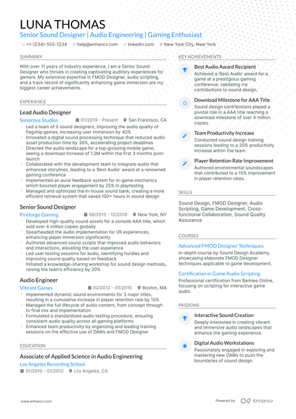 10 Sound Designer Resume Examples & Guide for 2026