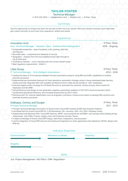 Technical Manager Resume Examples & Guide for 2023 (Layout, Skills ...