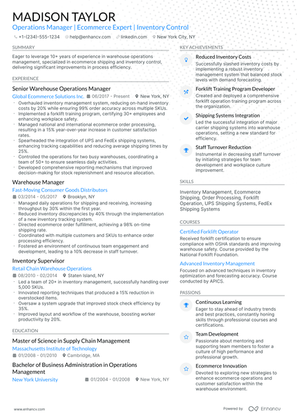 10 Warehouse Operations Manager Resume Examples & Guide for 2026