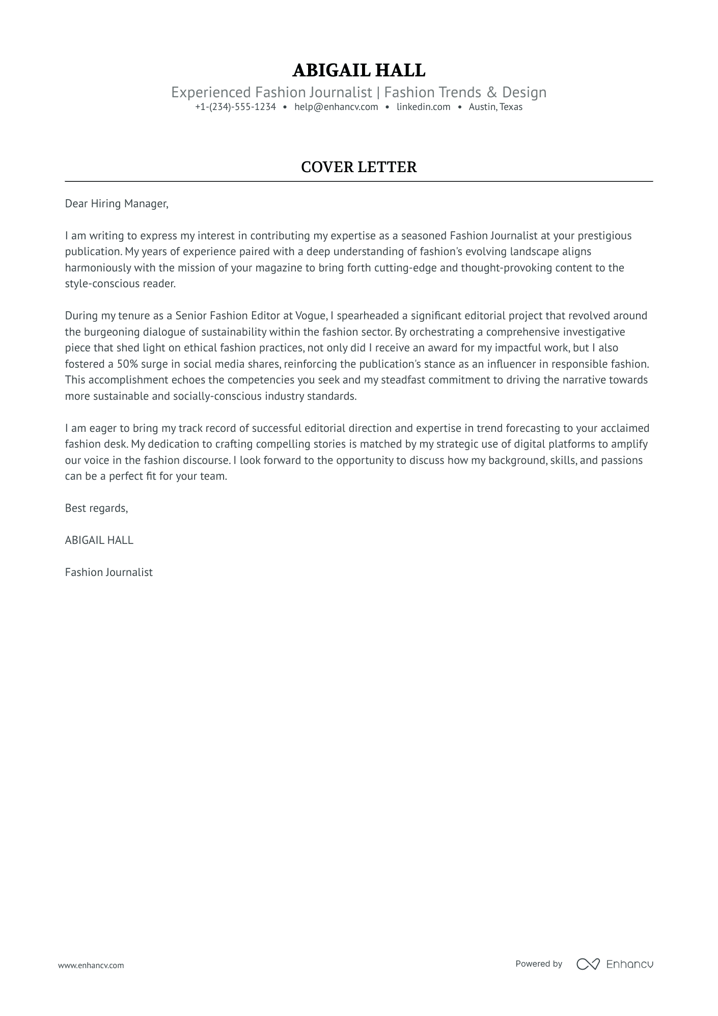 8 Professional Journalist Cover Letter Examples and Template for 2026 ...