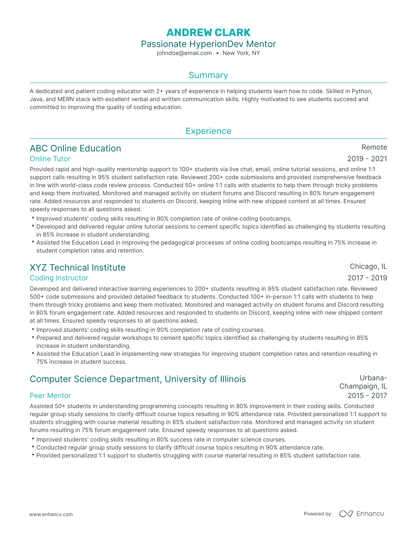 5 Mentor Resume Examples & Guide for 2023