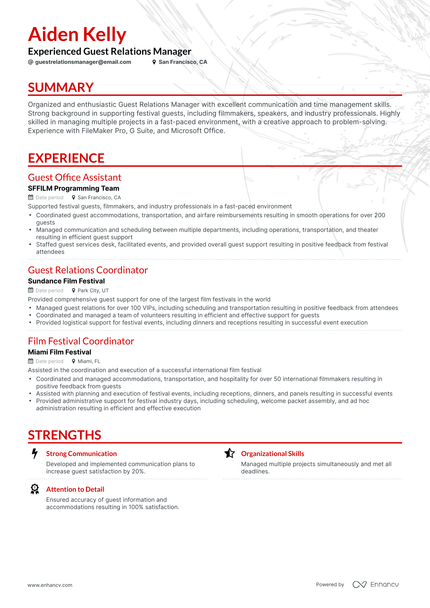 5 Guest Relations Manager Resume Examples & Guide for 2024