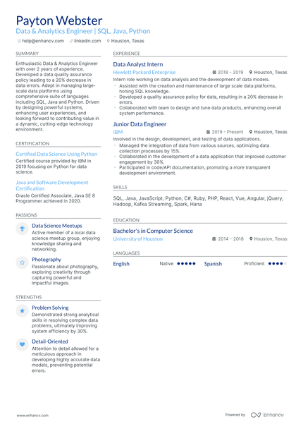 10 Junior Data Engineer Resume Examples & Guide for 2026