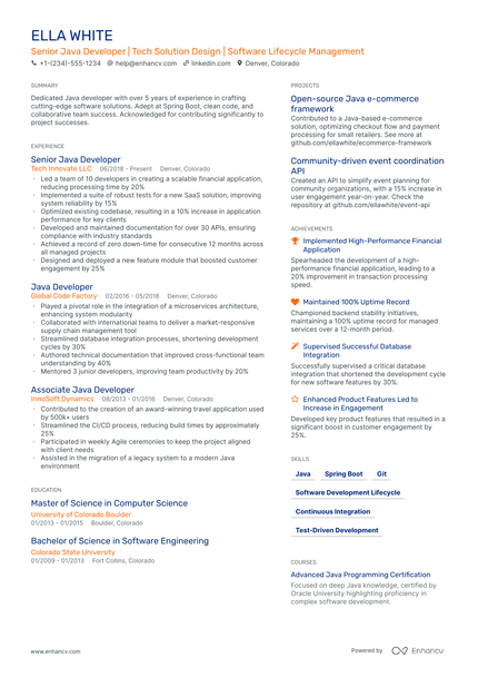 5 Senior Java Developer Resume Examples & Guide for 2024