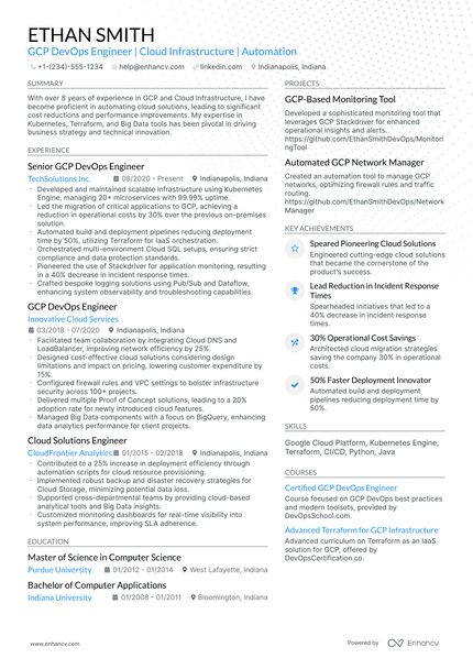 10 GCP Devops Engineer Resume Examples & Guide for 2026