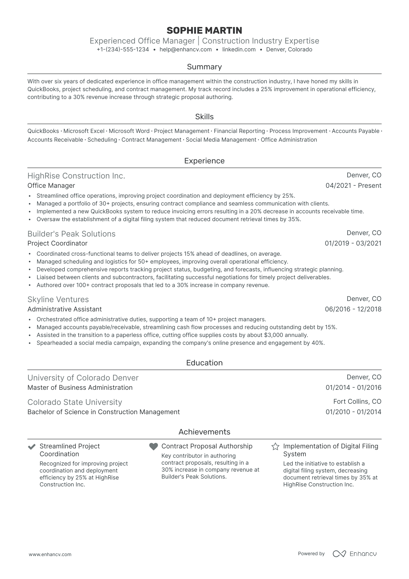 5 Construction Office Manager Resume Examples & Guide for 2024