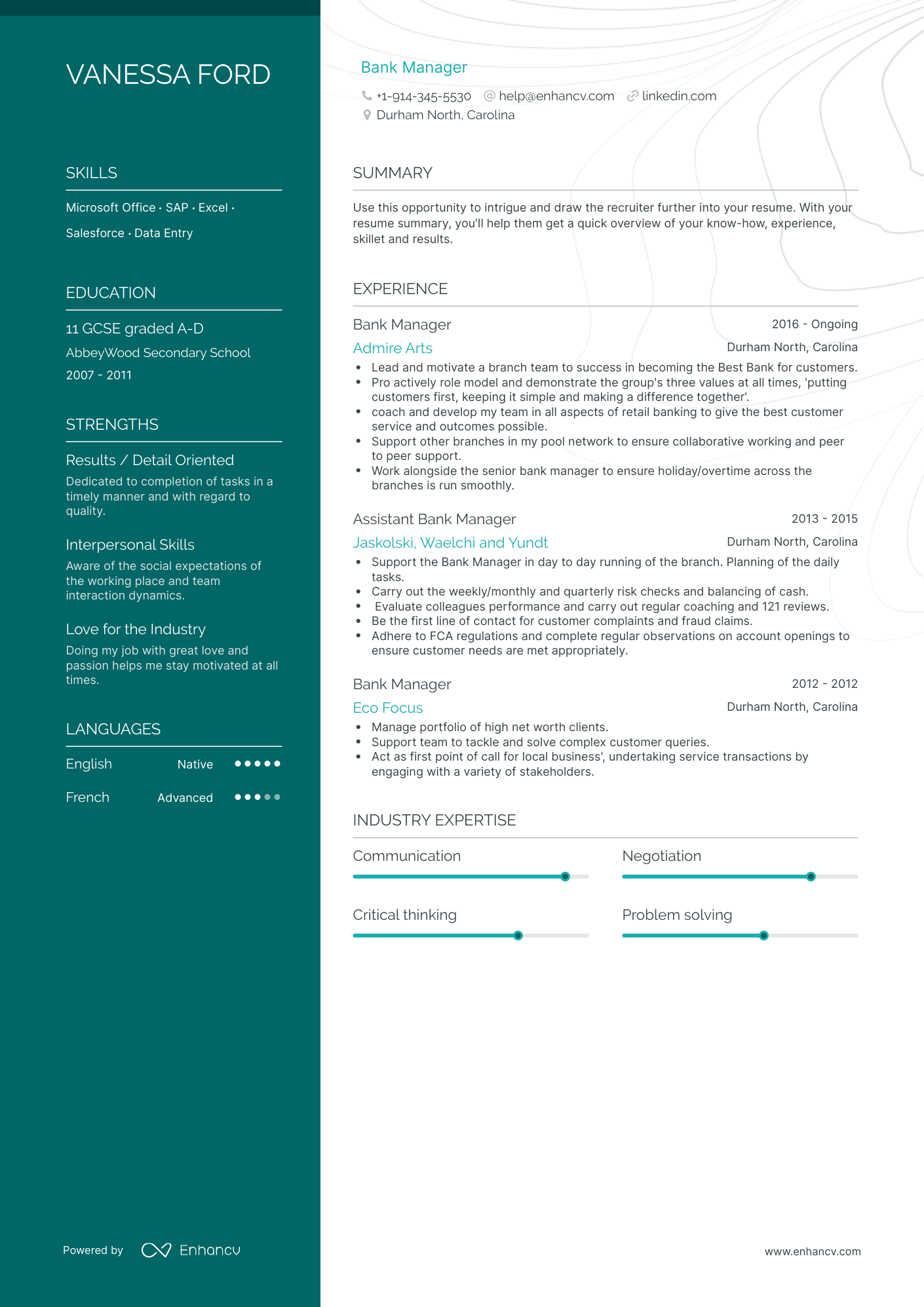 Bank Manager Resume Examples & Guide for 2023 (Layout, Skills, Keywords ...