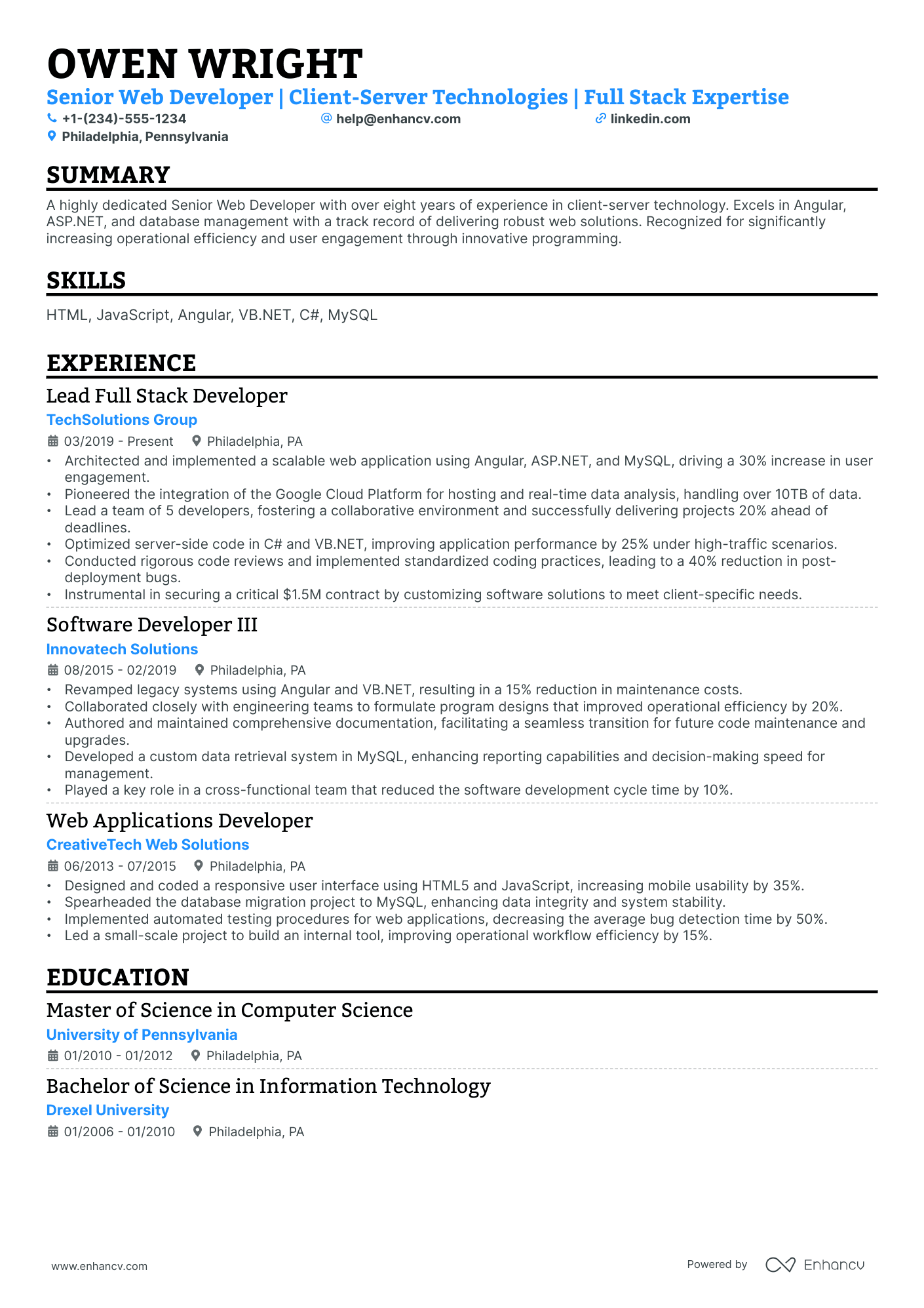 10 Senior Web Developer Resume Examples & Guide for 2026