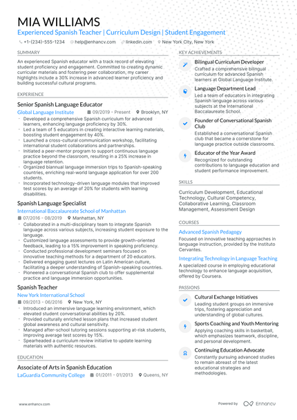 10 Spanish Teacher Resume Examples & Guide for 2026