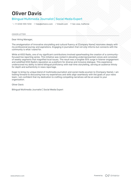 8 Professional Journalist Cover Letter Examples and Template for 2024 ...