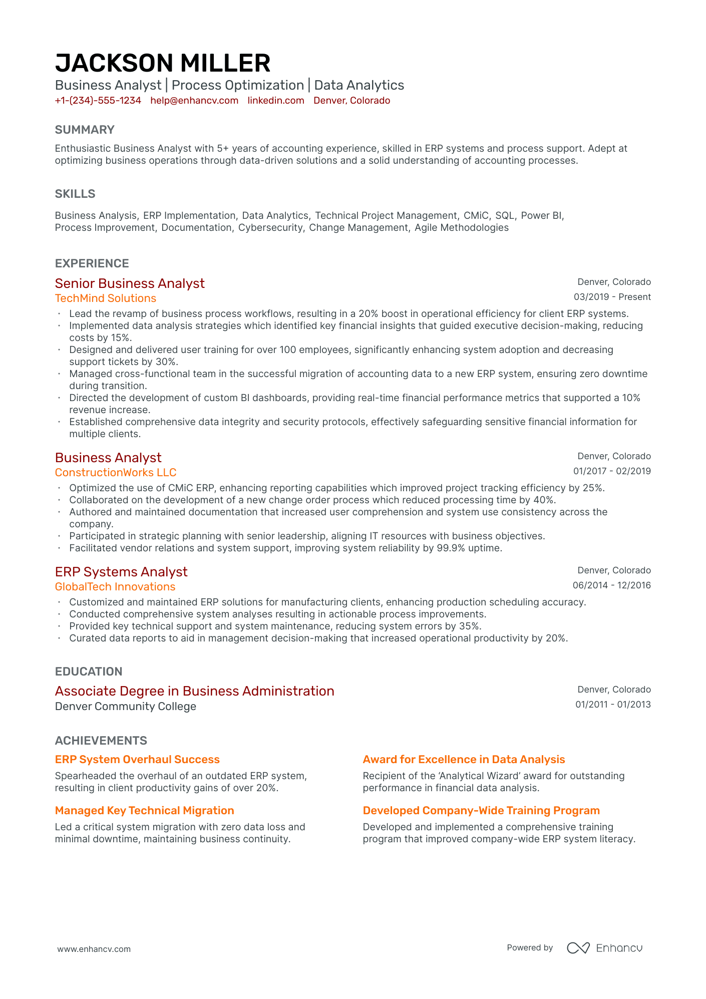 5 Business Analyst Accounting Resume Examples & Guide for 2024