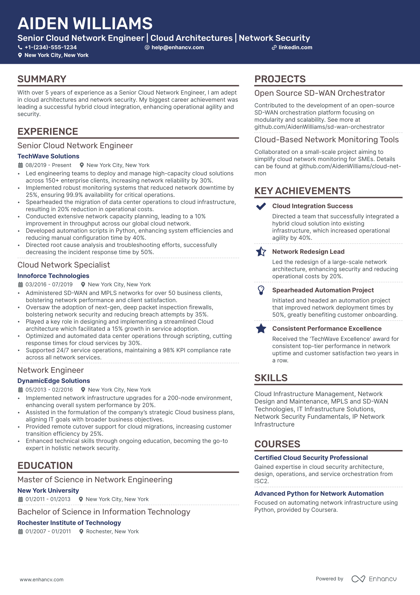 10 Cloud Network Engineer Resume Examples & Guide for 2026